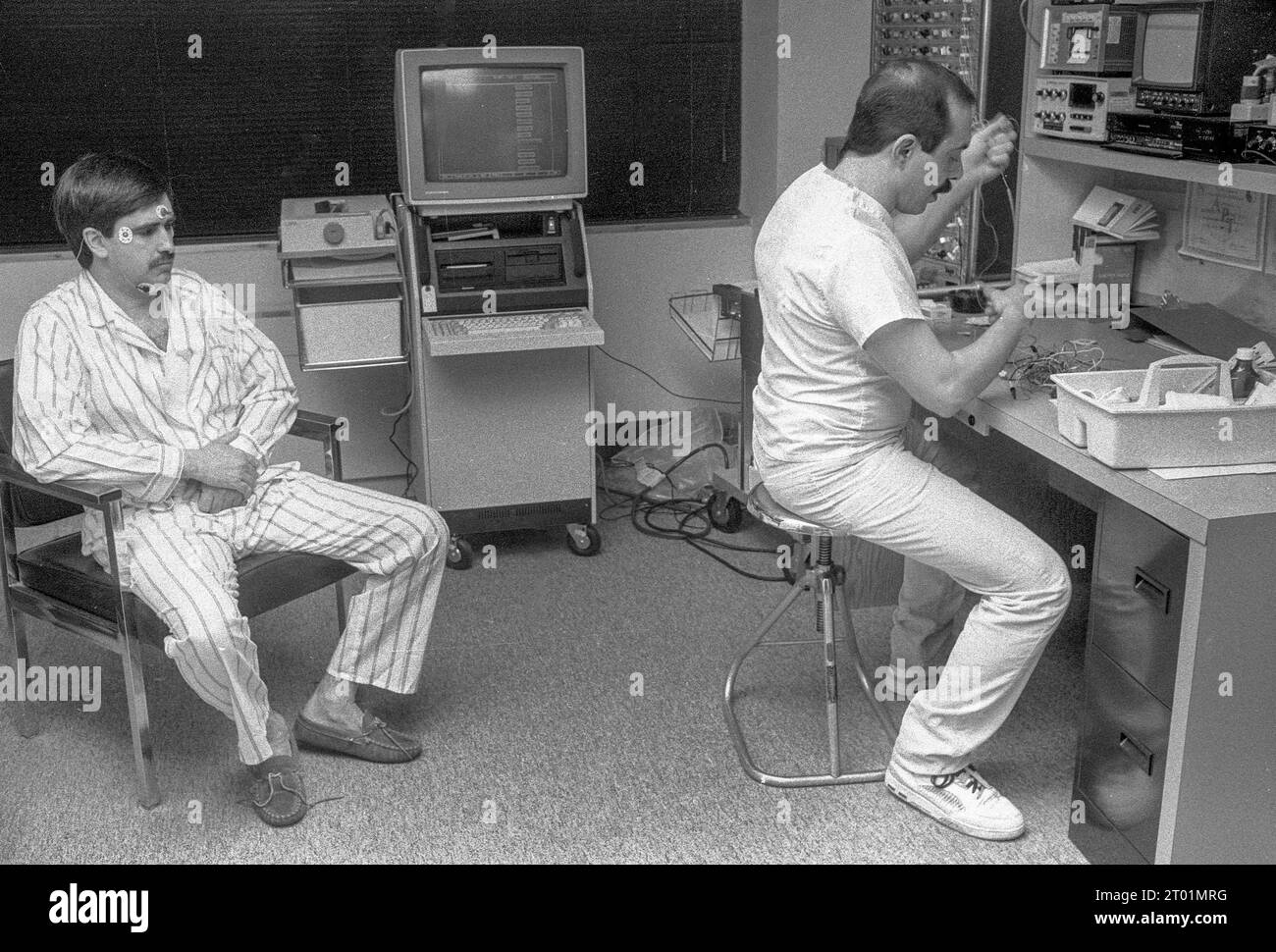 Patient Lou Quattrocchi (left) awaits as Sleep Technician Sam ...