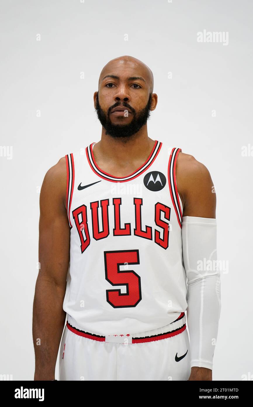 Chicago Bulls guard Jevon Carter stands for his headshot during the NBA ...