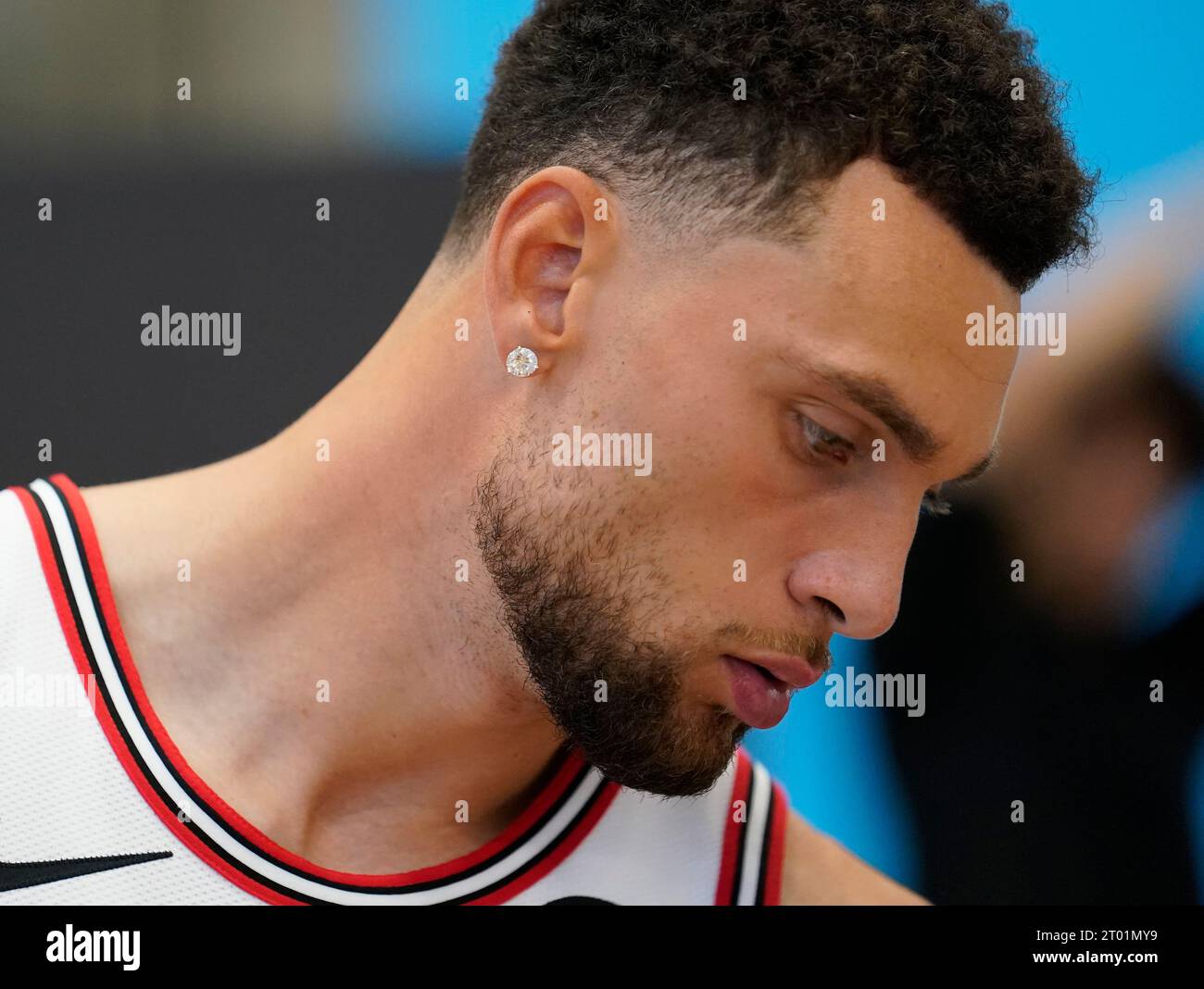 Chicago Bulls guard Zach LaVine's diamond studded earring shines during ...