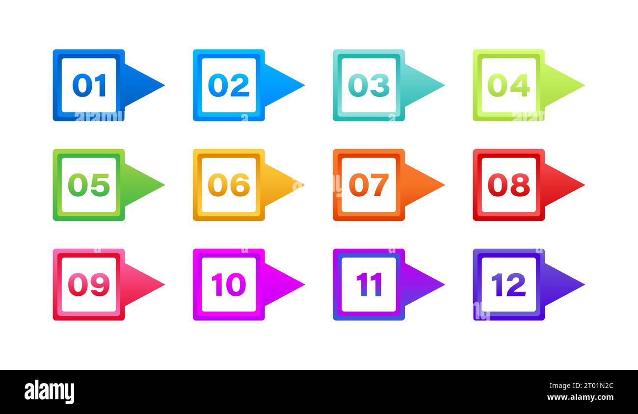 Number Bullet Point Colorful Markers 1 to 12. Vector stock illustration Stock Vector Image & Art ...