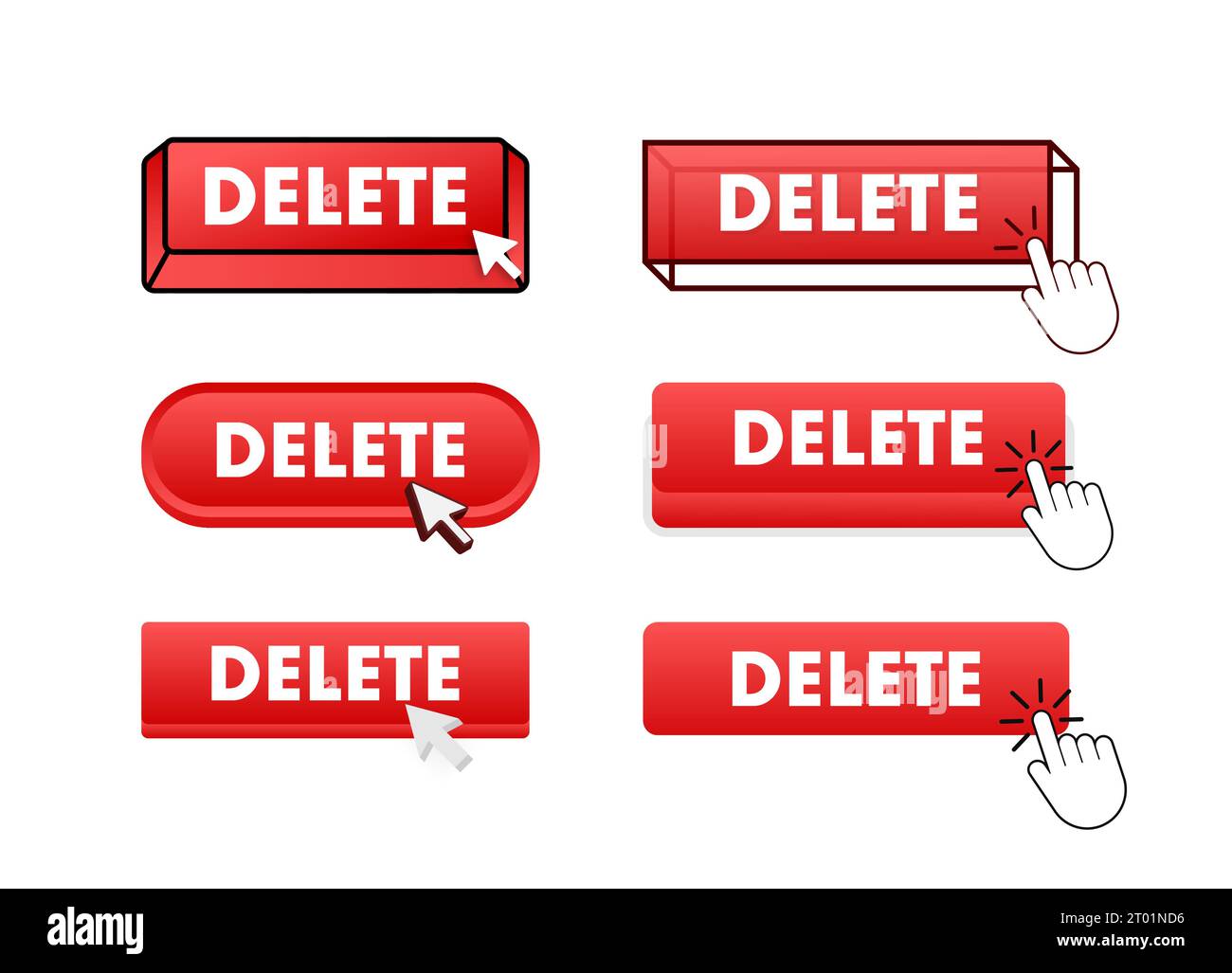 Delete Button With Pointer Clicking Delete Web Buttons Set User Interface Element In Flat