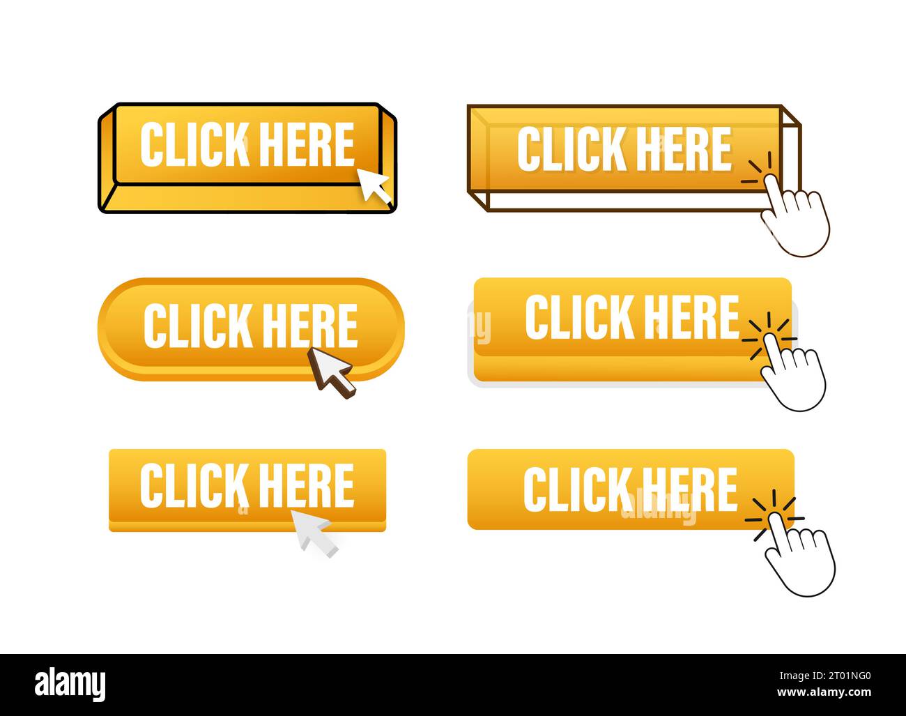 Click Here Button With Pointer Clicking Click Here Web Buttons Set