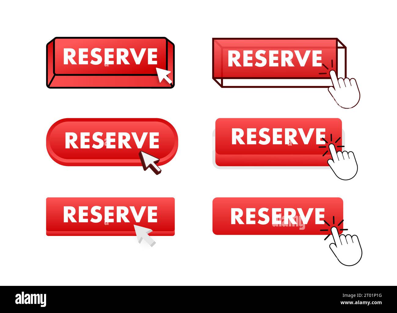 Reserve Button with pointer clicking. Reserve web buttons set. User interface element in flat ...