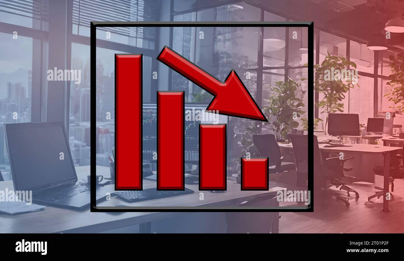 office background out of focus a stock technical graph in negative red ...