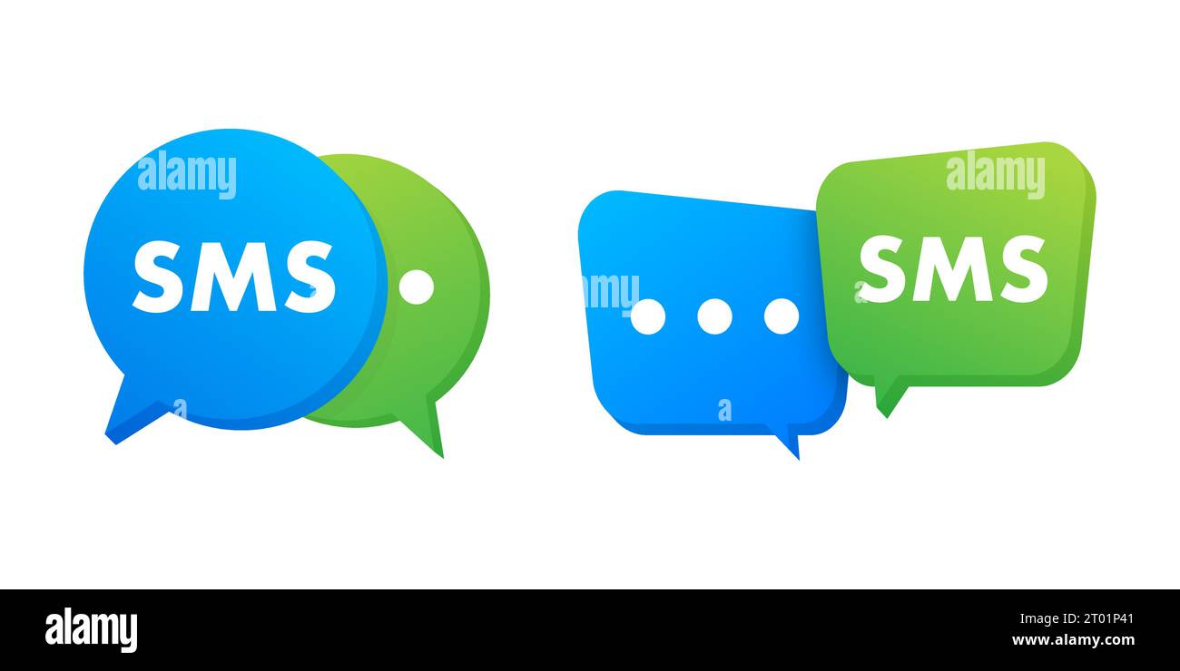 Blue and green speech Bubbles with the word Sms on them. Mobile mail ...