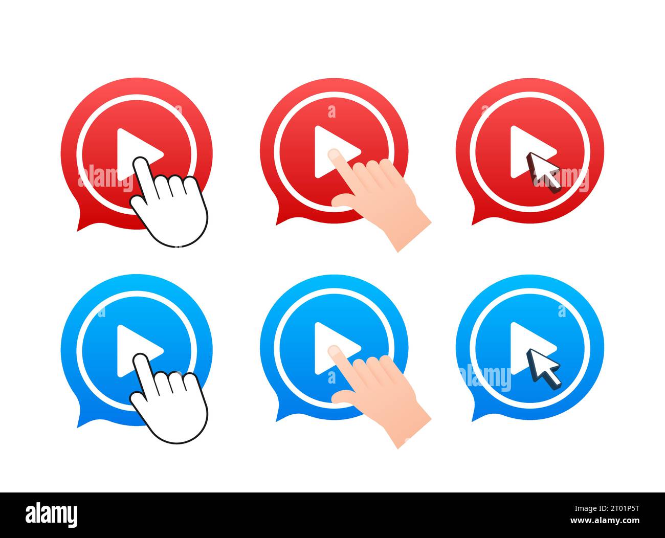 Set Hand pushing play button. Button video player with finger click ...