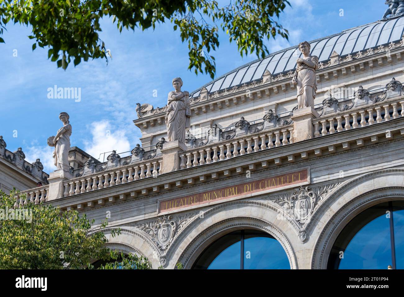 Detail of the facade of the Théâtre du Châtelet, a Parisian stage ...