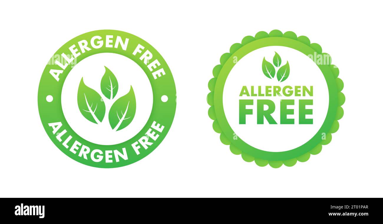 Allergen Free stamp. Non-allergenic products round ribbon label. Vector ...