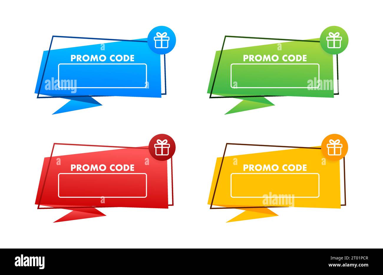 Set colorful gift tags with a present on them. Promo, Coupon code ...