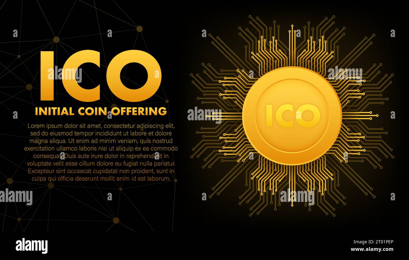 ICO, initial coin offering. ICO Token production process. Vector stock illustration Stock Vector ...