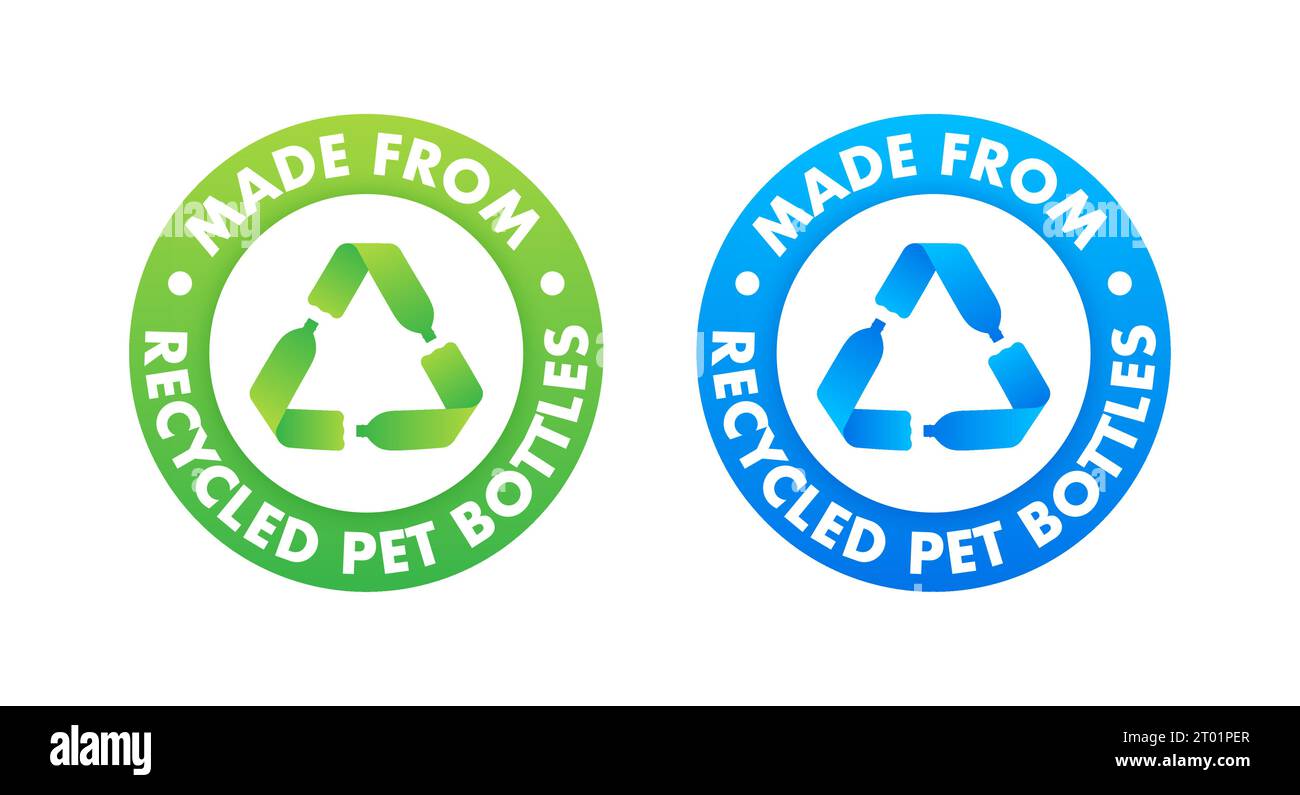 rPet standard sign, label. 100 percent recycled materials and bottles. Recycled polyethylene ...