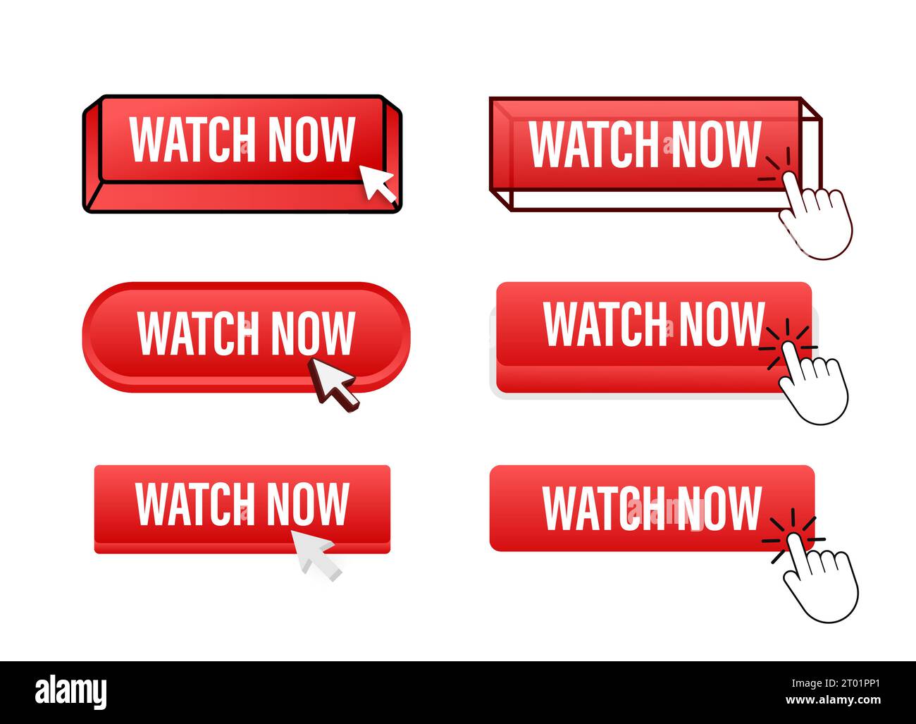 Watch Now Button with pointer clicking. Watch Now web buttons set. Play video button. User ...
