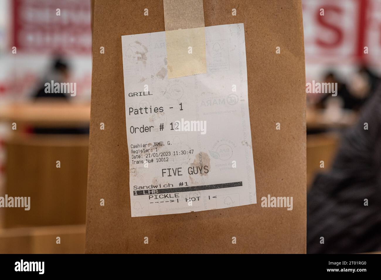 January 21, 2023 in Rome, Italy: Five Guys American Fast Food Bag with ...