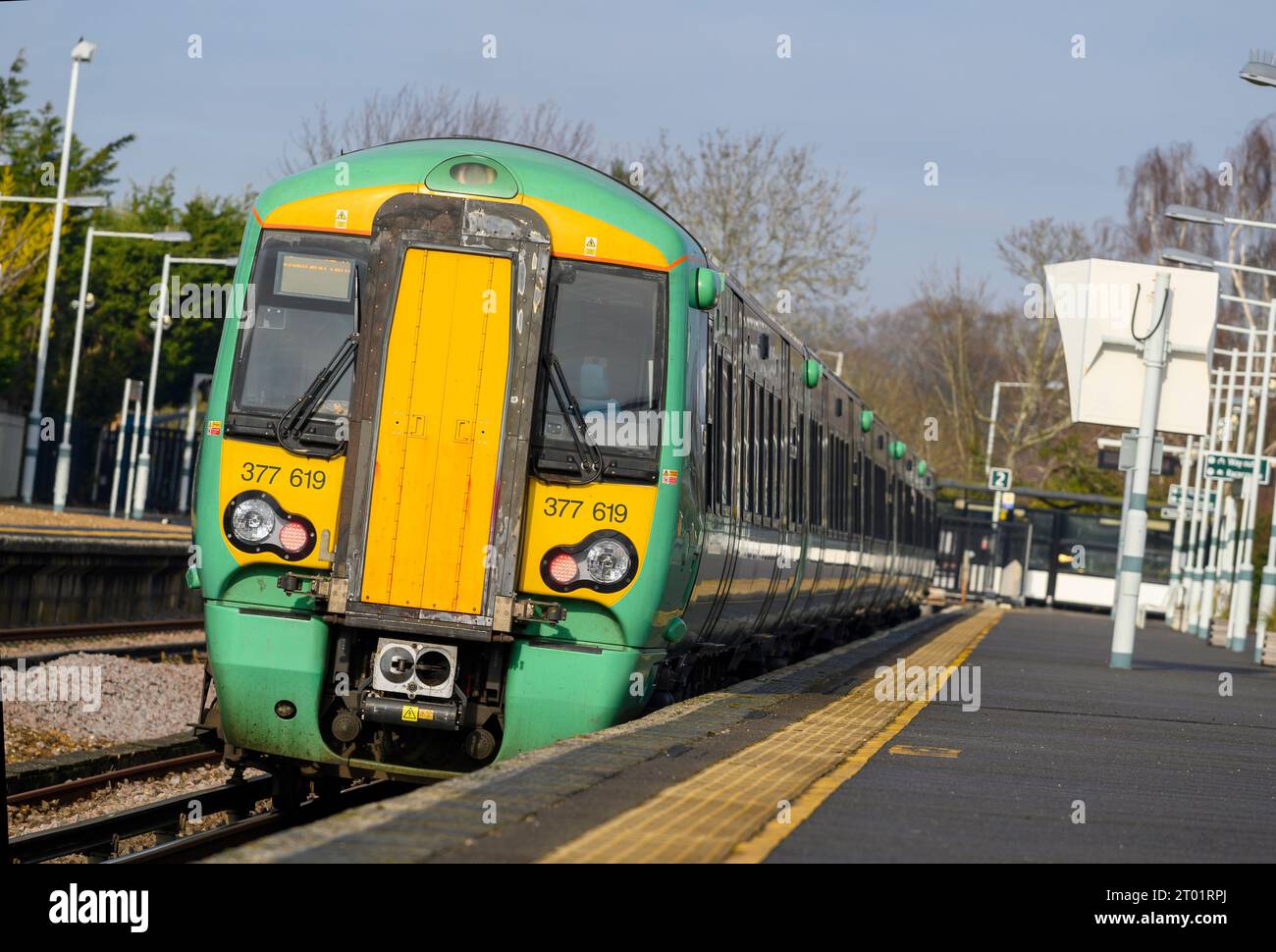 Southern class 377 passenger train at Tattenham Corner Railway Station ...