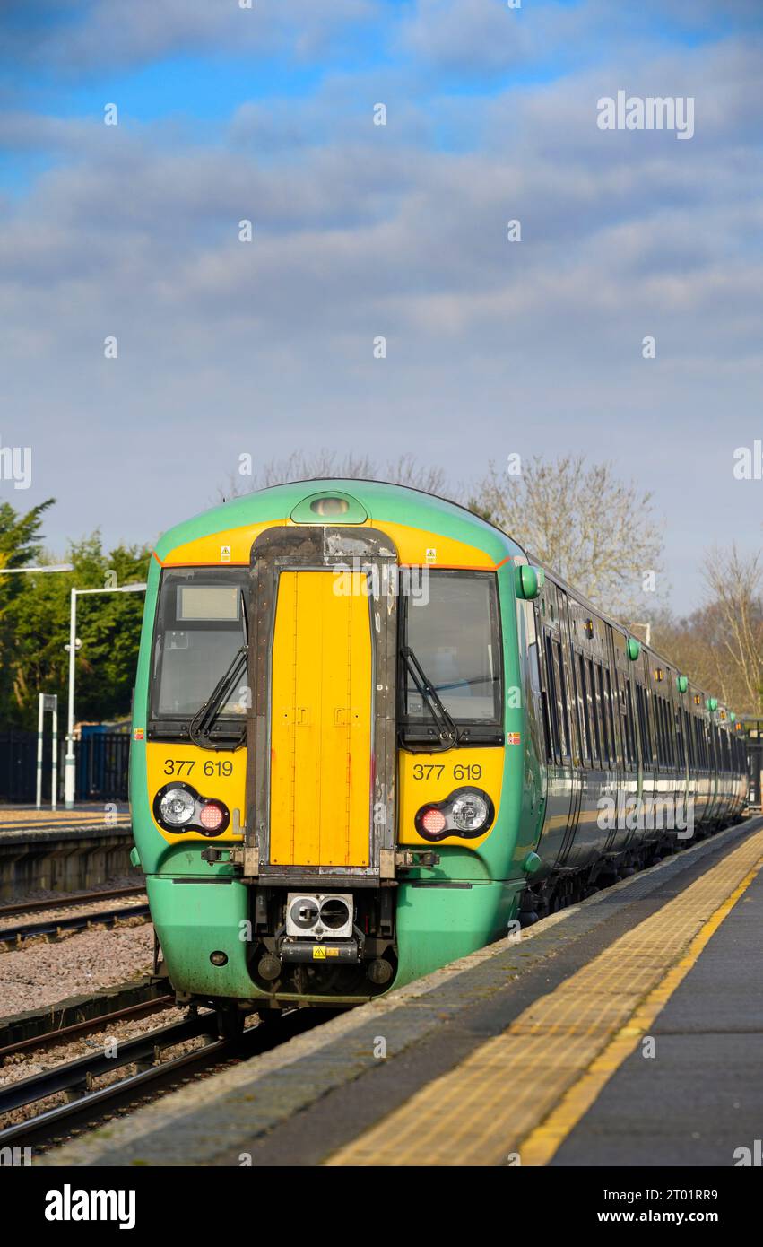 Southern class 377 passenger train at Tattenham Corner Railway Station ...