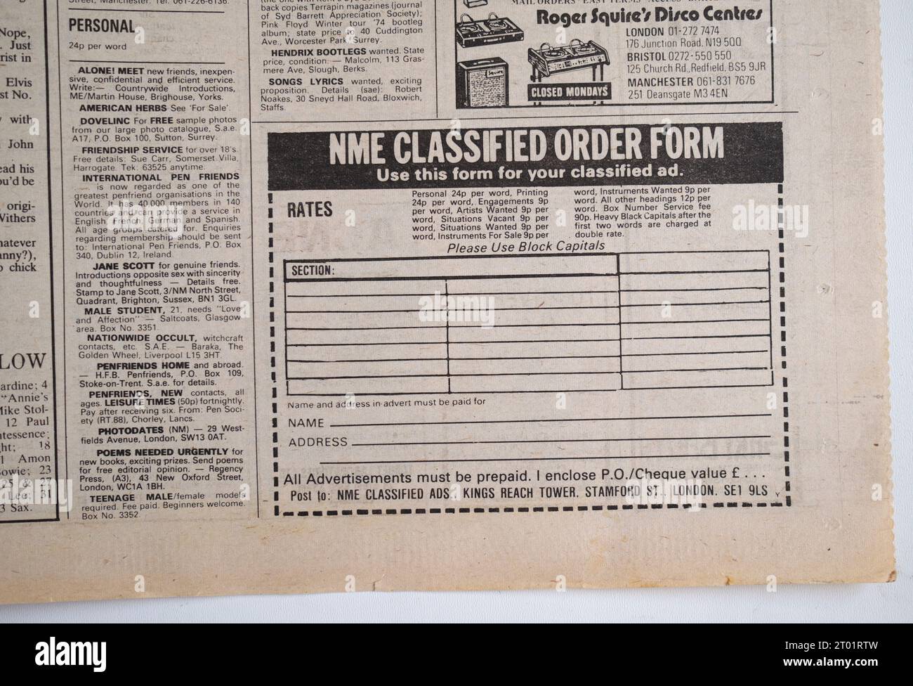 Advert for Classified Ads in 1970s issue of NME New Musical Express ...