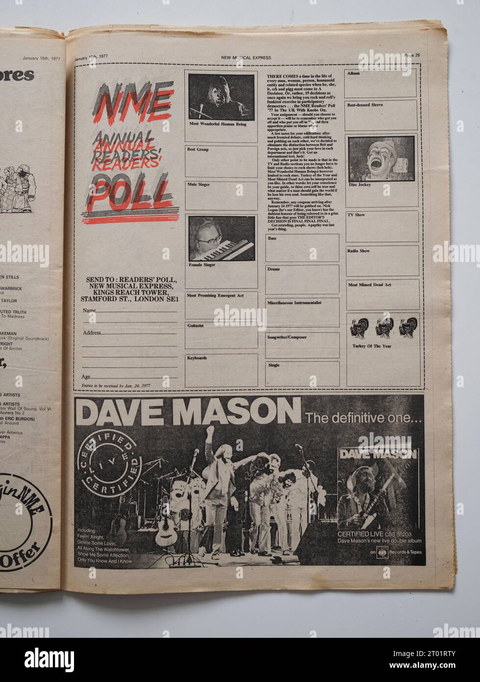 Advert for Annual Readers Poll in 1970s issue of NME New Musical ...