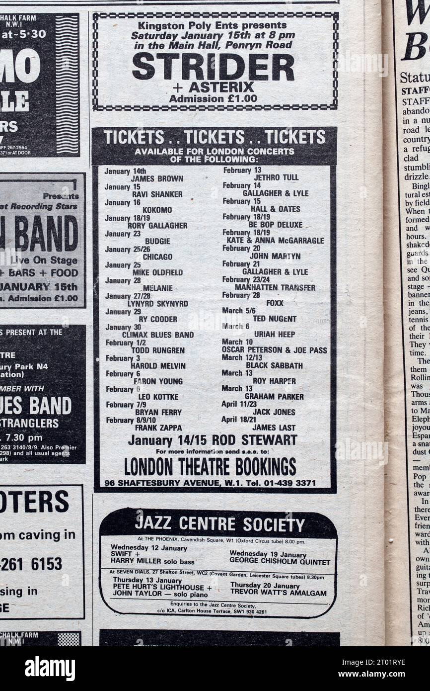 Advert for Concerts in 1970s issue of NME New Musical Express Music ...