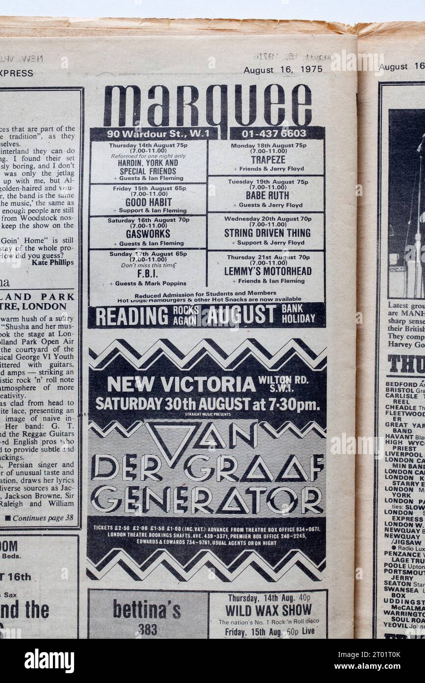 Advert for Concerts in 1975 issue of NME New Musical Express Music ...