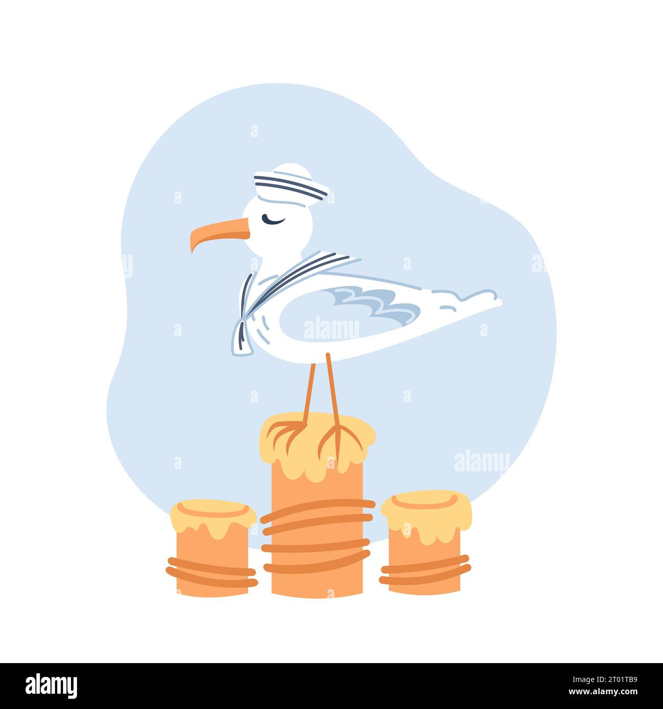 Cute sea gull in a White Sailor Cap and collar. Childrens cartoon ...