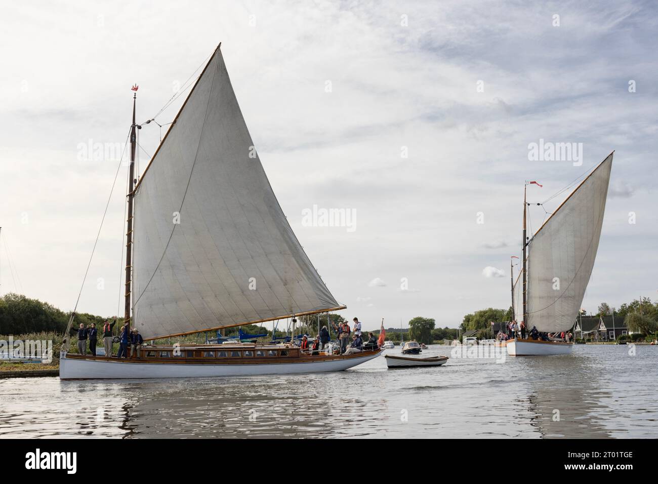 Famous Norfolk Wherries sailing on the River Bure, Norfolk Broads, East ...