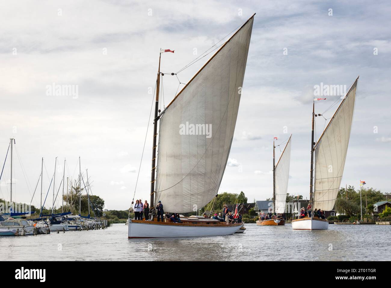 Famous Norfolk Wherries sailing on the River Bure, Norfolk Broads, East ...