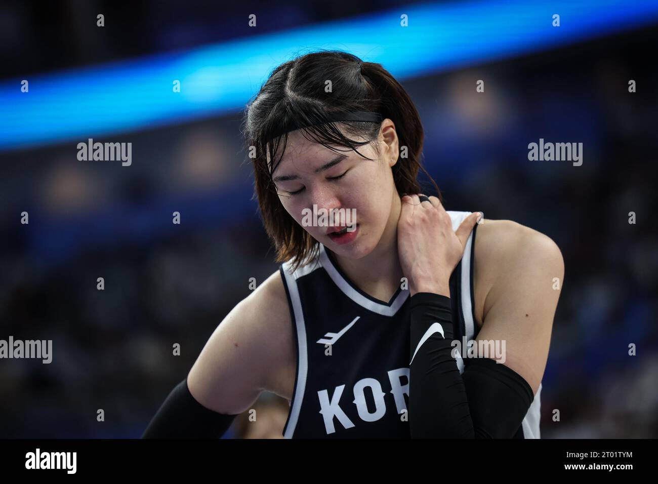 Hangzhou, China's Zhejiang Province. 3rd Oct, 2023. Park Jisu of South Korea reacts during the ...