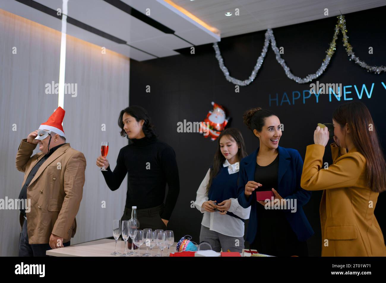 New year party and celebration for group of employees. Party and ...
