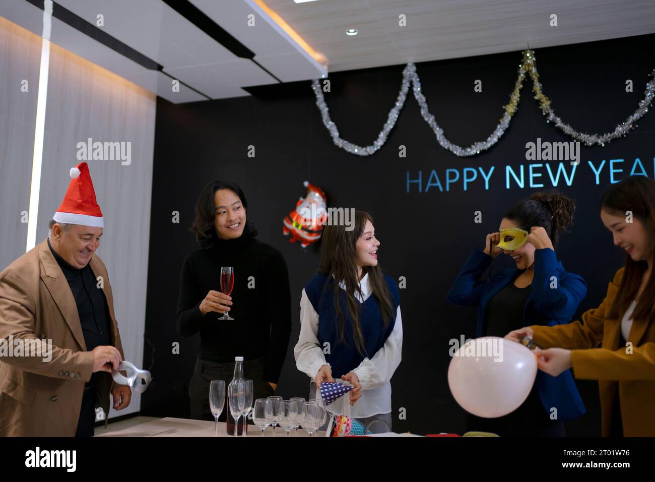 New year party and celebration for group of employees. Party and ...