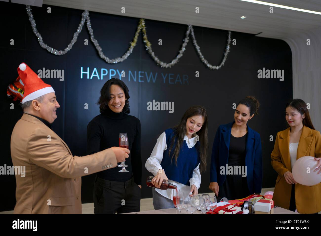 New year party and celebration for group of employees. Party and ...