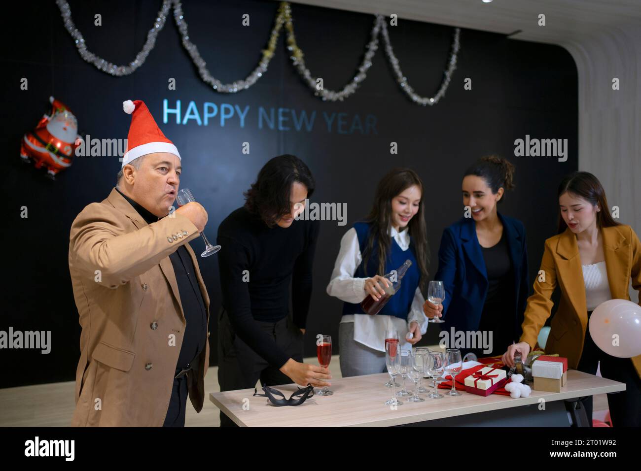 New year party and celebration for group of employees. Party and ...