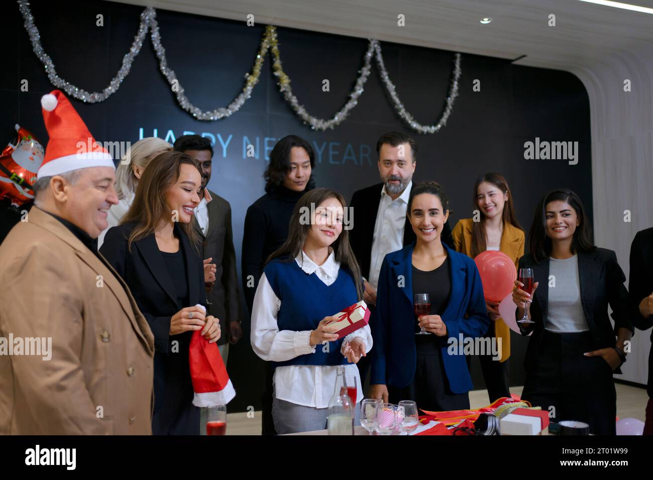 New year party and celebration for group of employees. Party and ...
