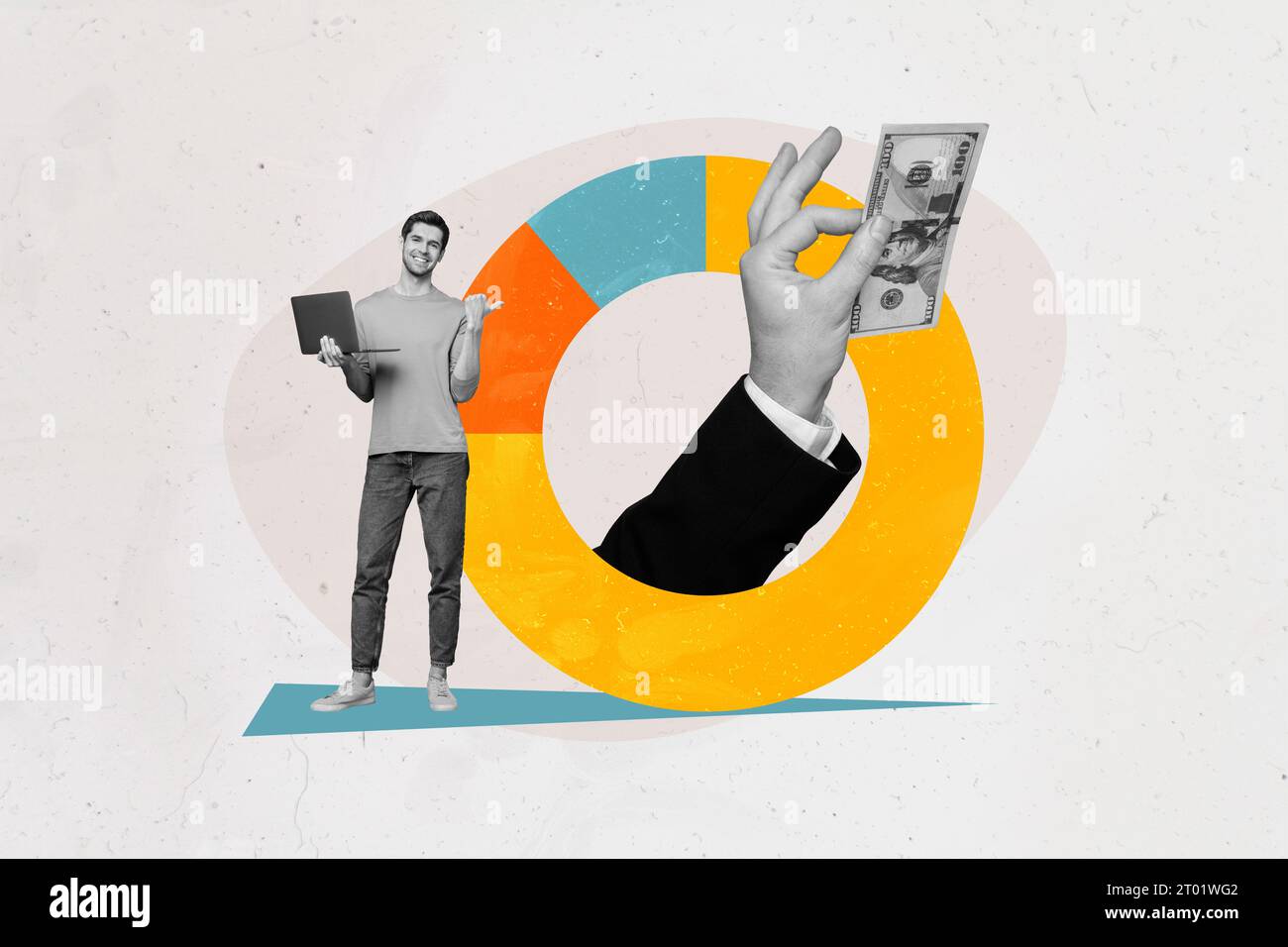 Artwork magazine collage picture of cool guy showing earning money ...