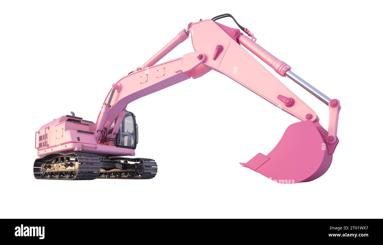 pink excavator on a white background. 3d render Stock Photo - Alamy
