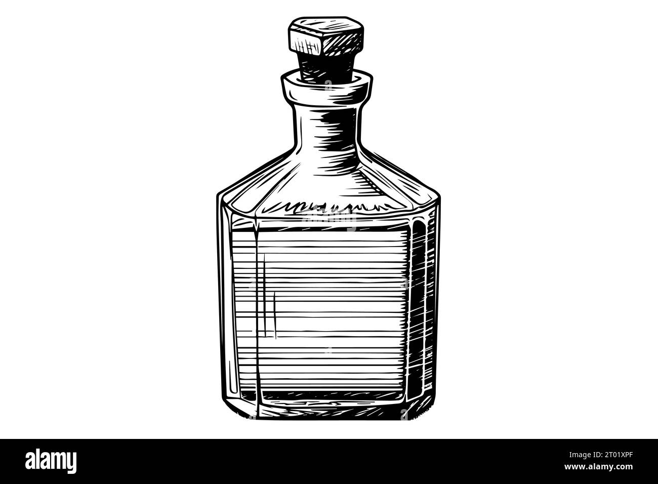 Bottle with wooden stopper hand drawn ink sketch. Engraved style vector ...