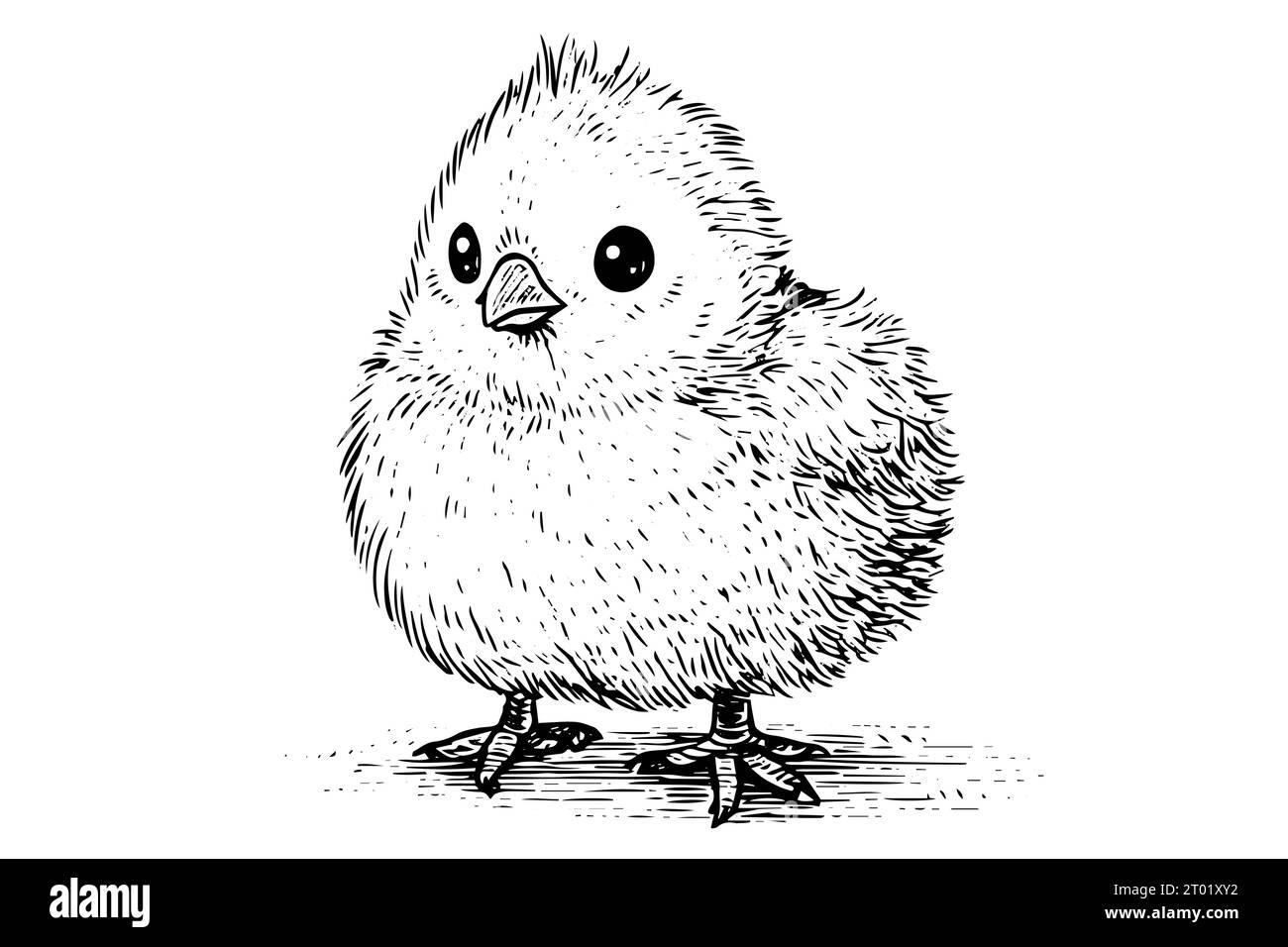 Cute little chicken hand drawn ink sketch. Engraved style retro vector ...