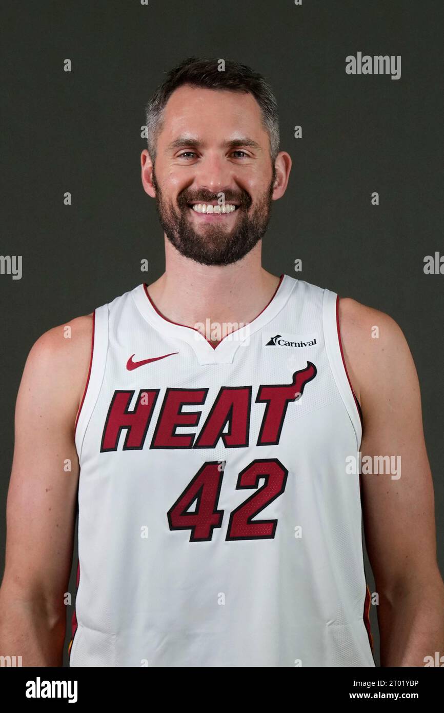 Miami Heat forward Kevin Love poses for a photo during the NBA ...