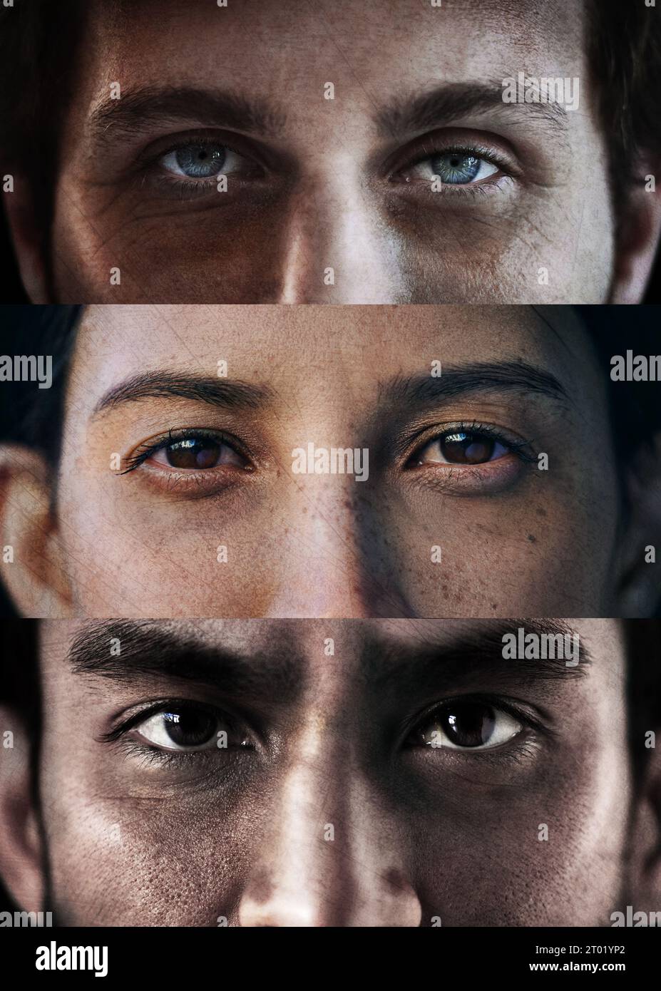 Collage, people and eyes with sad, depression and stress in anxiety ...