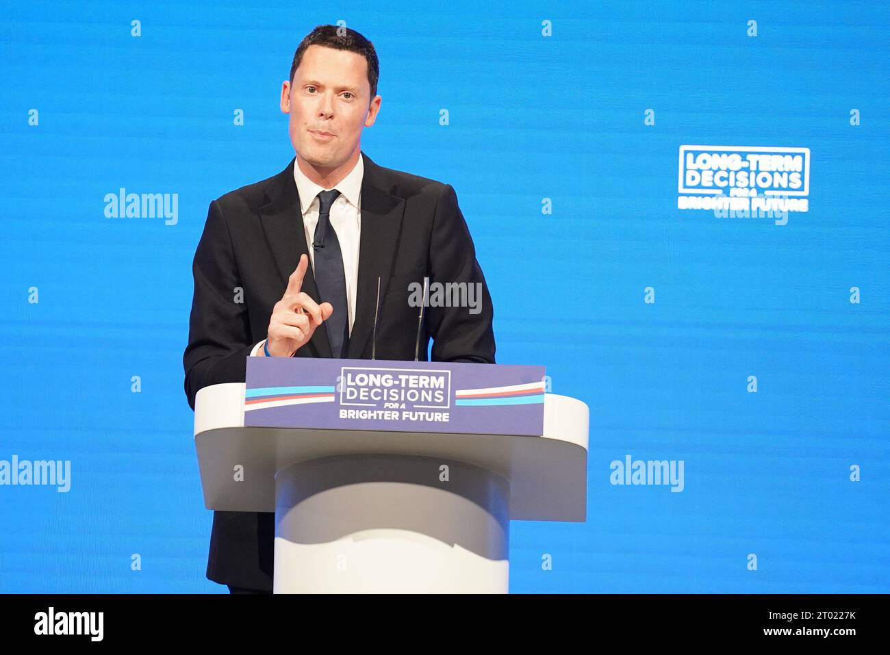 Justice Secretary Alex Chalk speaking during the Conservative Party ...