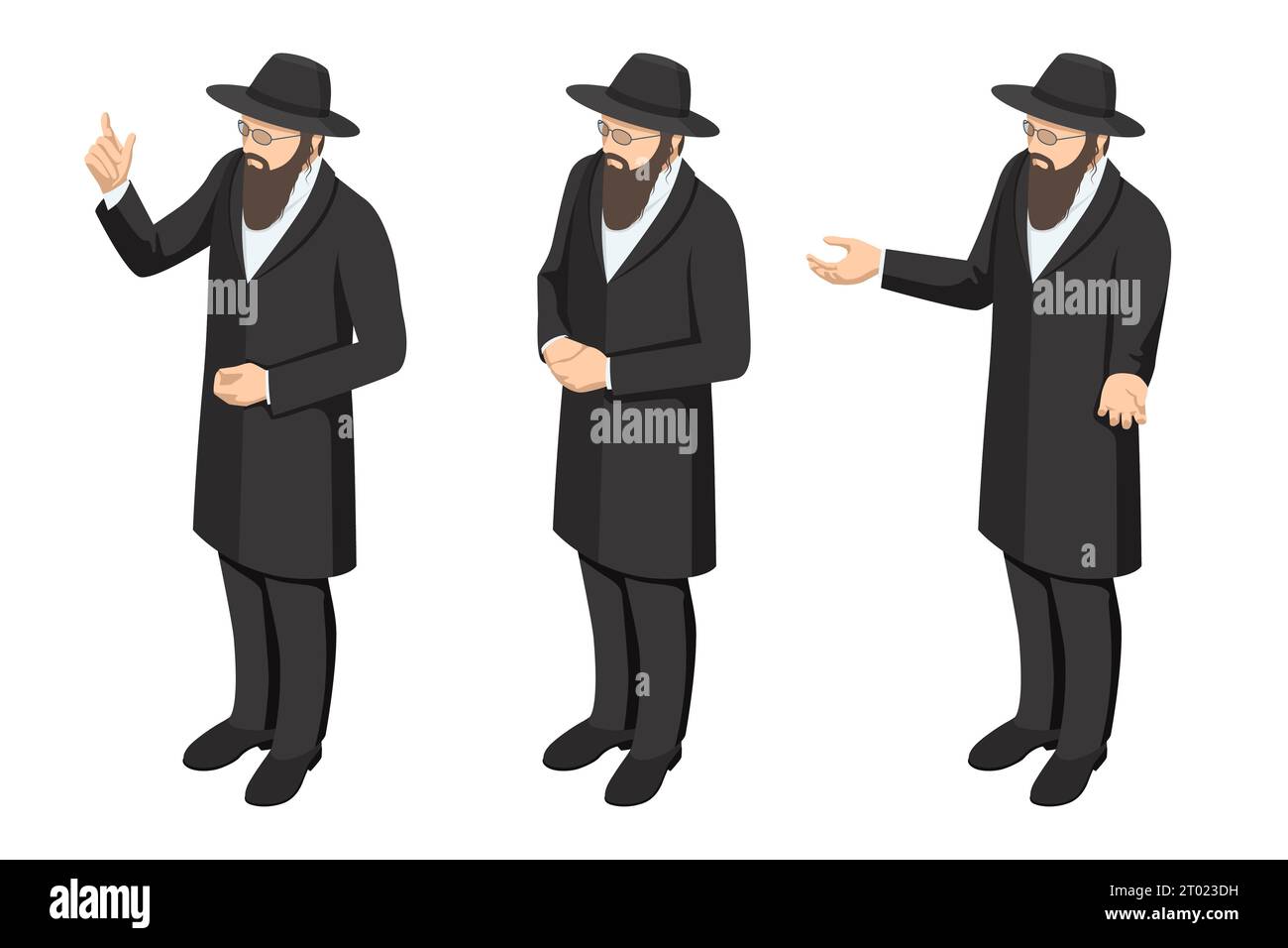 Isometric man in a hat and a long coat, a Jewish men. Religious Jew in ...