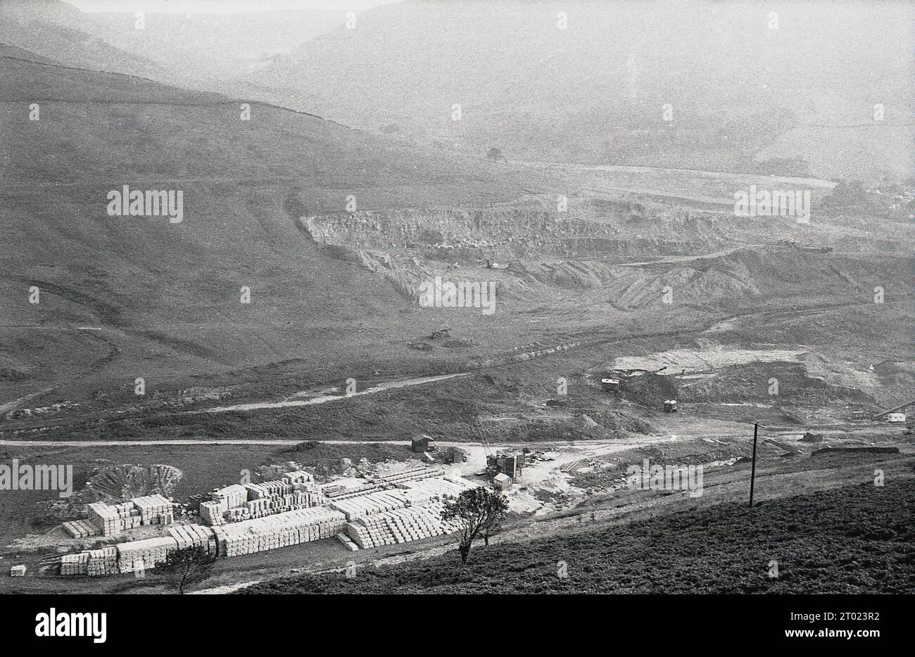 1960s, historical, groundworks for new highway, on the moors above ...