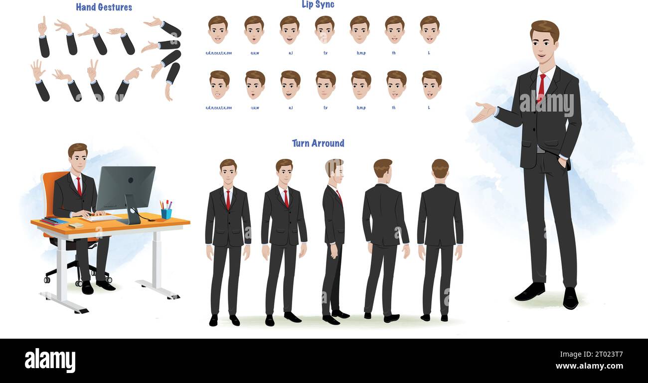 Set of Business man character design. Character Model sheet. Front ...