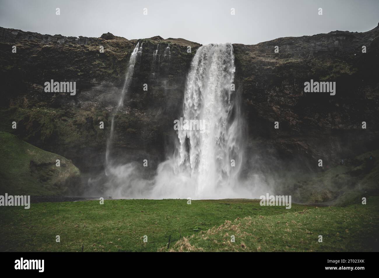 Seljalandsfoss Waterfall during dramatic rainy weather, Iceland Stock ...
