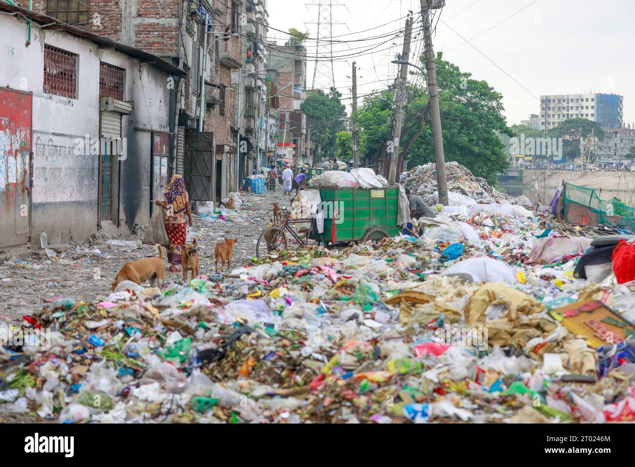 October 2, 2023, Dhaka, Bangladesh: A garbage dumping yard on the bank ...