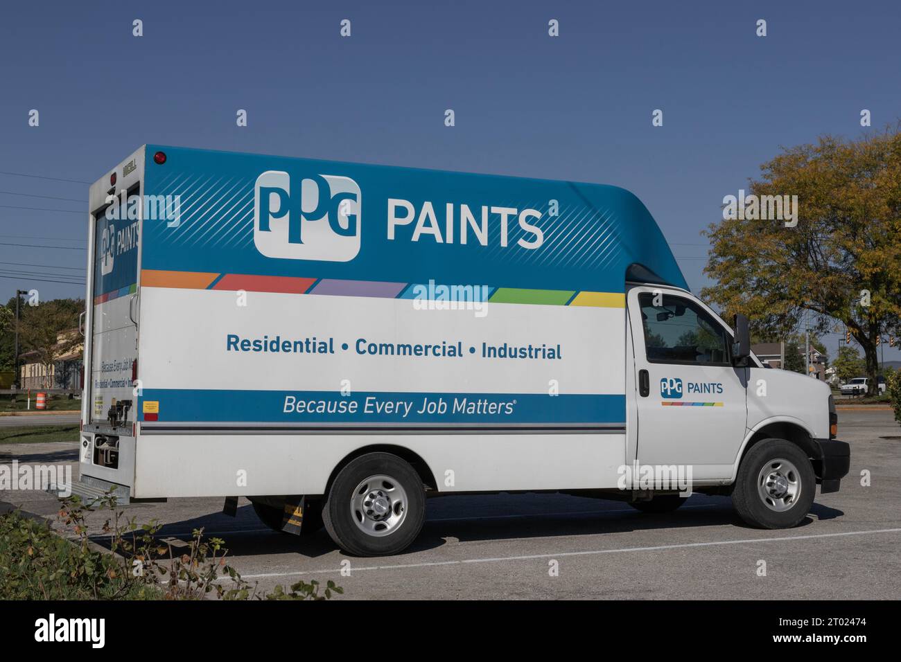 Carmel - October 1, 2023: PPG Paints delivery van. PPG Industries, is a supplier of paints ...