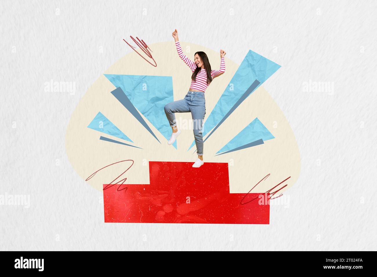 Abstract creative composite photo collage of satisfied overjoyed woman ...