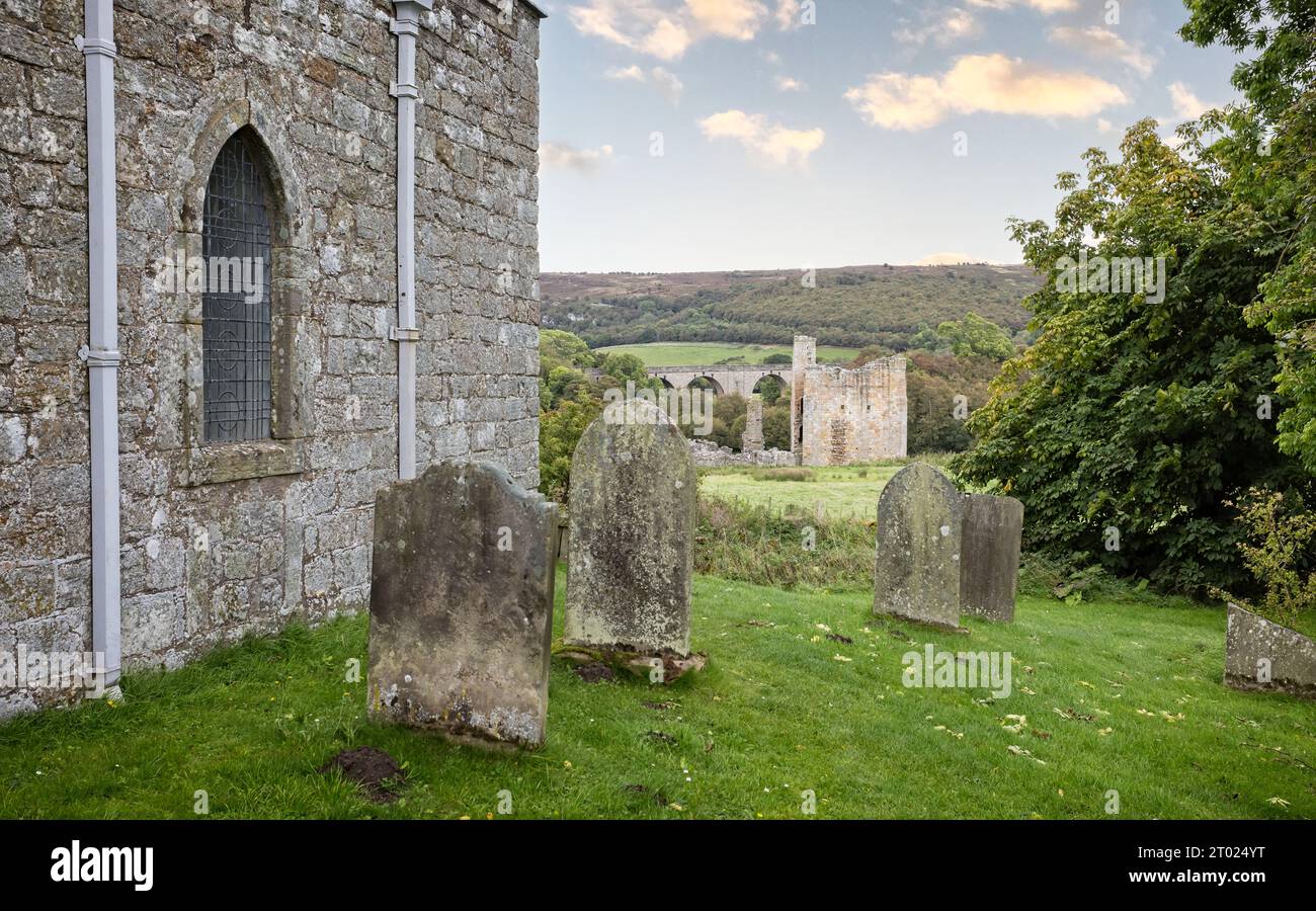 Ruins of Edlingham Castle seen from the cemetery of St John the ...