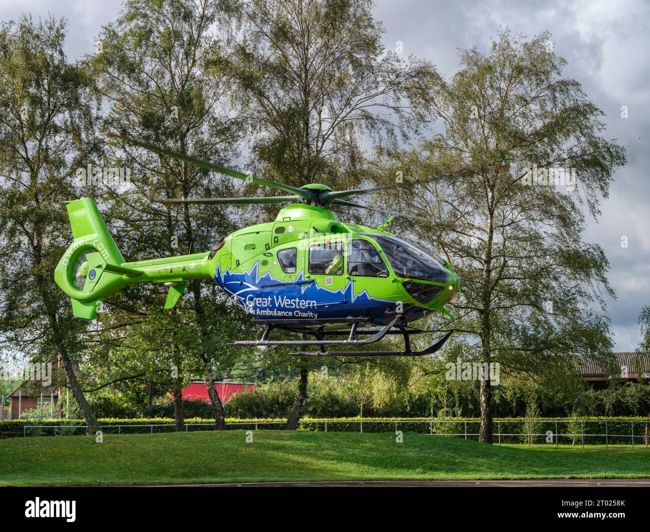 The Great Western Air Ambulance lifts off from outside Gloucester Royal ...