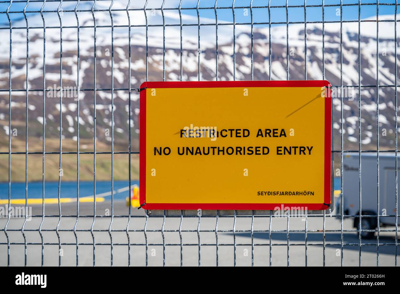 Yellow Restricted Area No Unauthorized Entry Sign at the Port of ...