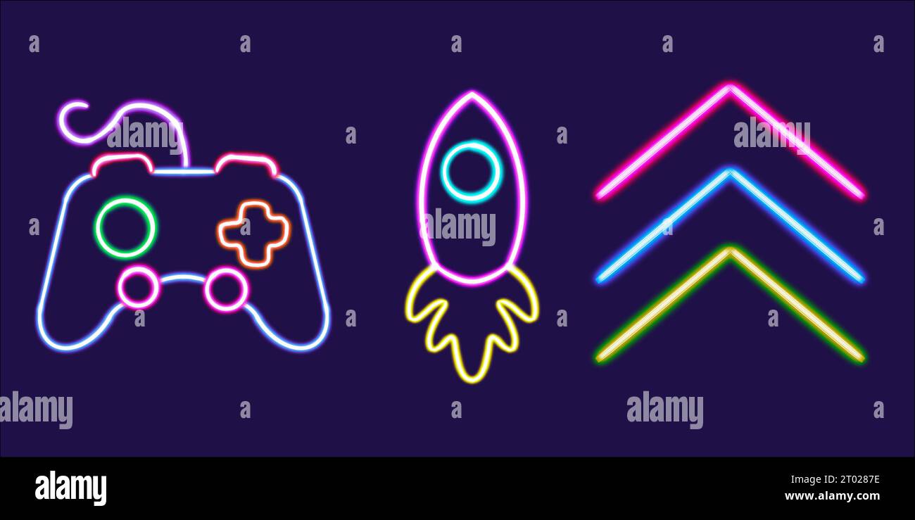 neon games glowing desktop icon, neon game joystick sticker, neon ...